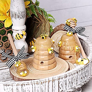 Bee Tiered Tray Decor with Wooden Fake Honey Hive Dippers Bumble Bee Gifts for Women Decorations for Spring Summer Farmhouse Home Kitchen Shelf Rustic Housewarming Display Party Supplies Set of 4