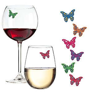 Simply Charmed Butterfly Magnetic Wine Glass Charms - 6 Wine Magnet Drink Markers - Fun Gift for the Gardener