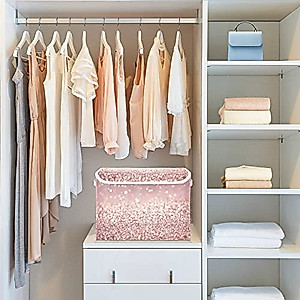 KEEPREAL Rose Gold Glitter Texture Storage Basket Bin with lid, Large Cube Storage Box Collapsible Storage Organizer for Home Office Closet - 16.5 L x 12.6 W x 11.8 H