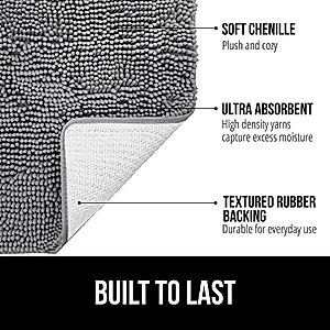 Gorilla Grip Bath Rug 36x24, Thick Soft Absorbent Chenille, Rubber Backing Quick Dry Microfiber Mats, Machine Washable Rugs for Shower Floor, Bathroom Runner Bathmat Accessories Décor, Grey