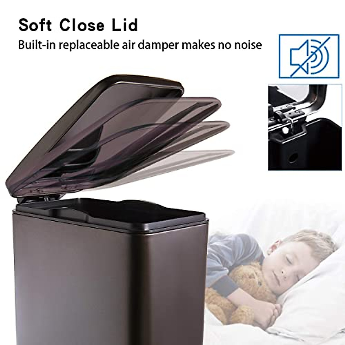 CLTEC 5 Liter/1.3 Gallon Bathroom Trash Can with Lid Soft Close, Removable Inner Waste Basket, Rectangular Slim Small Garbage Can for Bedroom Office, Narrow Step Trash Bin, Dark Bronze Finish