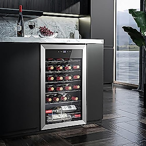 AAOBOSI Wine Fridge, 24 Bottle Wine Cooler 46-66℉ Beverage Wine Refrigerator, Glass Door Free Standing Mini Wine Cellar with Adjustable Shelves and Temperature Memory for Bar, Home, Condo