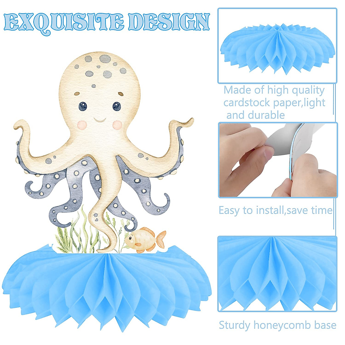 12Pcs Ocean Sea Animal Honeycomb Centerpieces Ocean Animals Baby Shower Decorations Under The Sea Party Table Centerpieces Sea Animals Decorations for Sea Theme Birthday Party Supplies