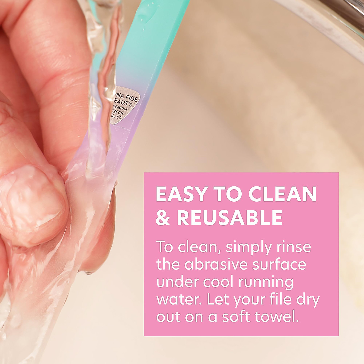 Glass Nail File with Case, Czech Glass Fingernail Files, Manicure Nail File for Natural Nails, Expert Precision Filing + Smooth Finish - Bona Fide Beauty Pastel Premium Nail Filer