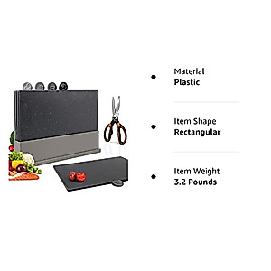 Masthome Index Chopping Board Set, 4-Pieces Plastic Cutting Boards with Food Icons and Storage Stand, BPA Free, Dishwasher Safe, Professional Chopping Board Set for Kitchen, Extra 1 Scissors