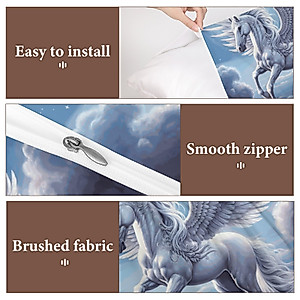 Delerain Comforter Set Queen Size, White Pegasus Clouds 3-Piece Bedding Set for Women Men Modern Soft Microfiber Bedroom Set Room Decor, 1 Duvet Cover + 2 Pillowcases