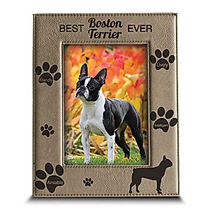 BELLA BUSTA - Best Boston Terrier Ever-Dog photo frame-Dog Lover-Engraved Leather Picture Frame (5 x 7 Vertical)