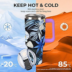 Floral Print Insulated Tumbler with Lid And Straw Stainless Steel Travel Coffee Mug 40oz Violet-style