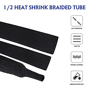 1" 5FT Heat Shrink Braided Tubing, 2:1 Ratio Shrinkable Fabric Sleeve, Tear-Resistant for Protection Automotive Cable Marine Mechanical Wires Abrasion