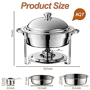 4 Pack Round Chafing Dish Buffet Set,Stainless Steel 8QT Round Buffet Servers and Warmers, Thick Stand Frame Catering Chafe with Mirror Covers,Food Warmer for Party, Weddings,Picnic