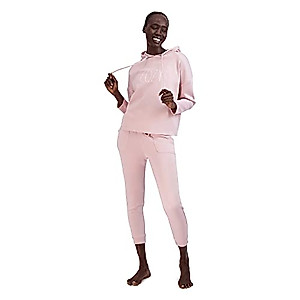Rae Dunn Women's Matching Lounge Set with Pullover Long Sleeve Graphic Sweatshirt and Drawstring Sweatpants with Pockets 2 Piece, Pink Clay, Large
