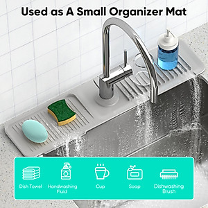 24 Inch Longer Faucet Mat for Kitchen Sink [5°Slope Fast Self-draining]Bathroom Kitchen Sink Splash Guard Silicone Sink Faucet Mat Splash Guard Kitchen Sink Area Tidy Splash Faucet Guard Draining Mat