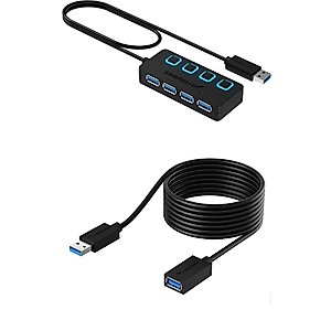 SABRENT 10 Ft 22AWG USB 3.0 Extension Cable - A-Male to A-Female in Black + 4-Port USB 3.0 Hub