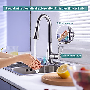 Giantex 304 Stainless Steel Touchless Kitchen Faucet, 360 Degree Swivel High Arc Single Handle Hands-Free Faucet w/Pull Down Sprayer, Brushed Nickel Motion Sensor Sink Faucet w/ 3 Spray Functions