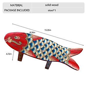 Kelendle Small Wooden Stool Hand Carved Wooden Foot Stool Children's Fish Stool Vintage Wood Stool Crafted Hand-Painted Wood with Two-Legged Stool Red