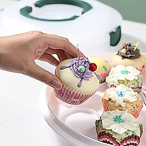 DIIRPPR 10inch 3-In-1 Round Pie Carrier Portable Egg Carrier Deviled Egg Tray Cupcake,Christmas Party Container with with Egg Holder Trays Holds Up to 12 Cupcakes / 18 Eggs (Dark Green)