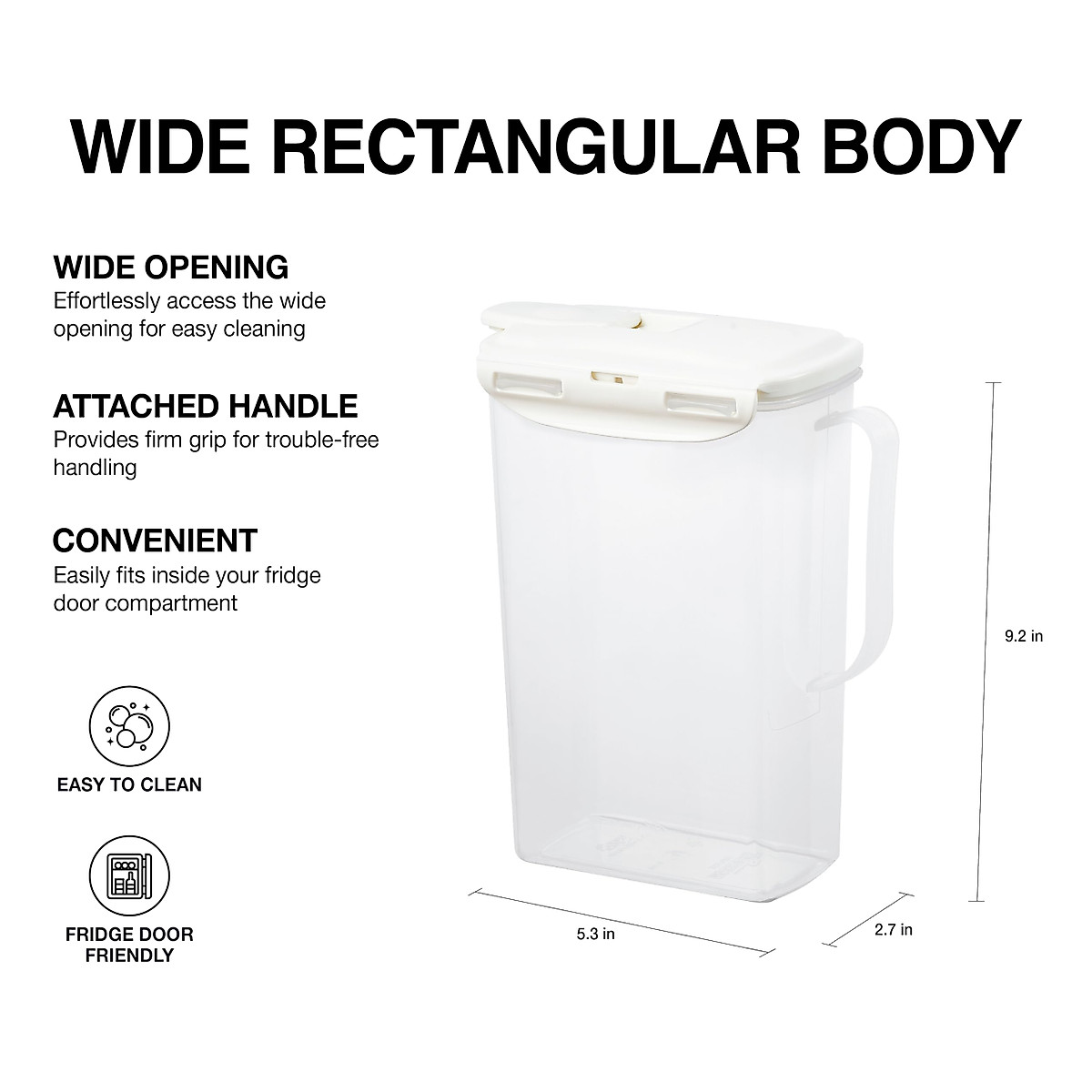 LocknLock Aqua Fridge Door Water Jug with Handle BPA Free Plastic Pitcher with Flip Top Lid Perfect for Making Teas and Juices, 2 Quarts, Ivory