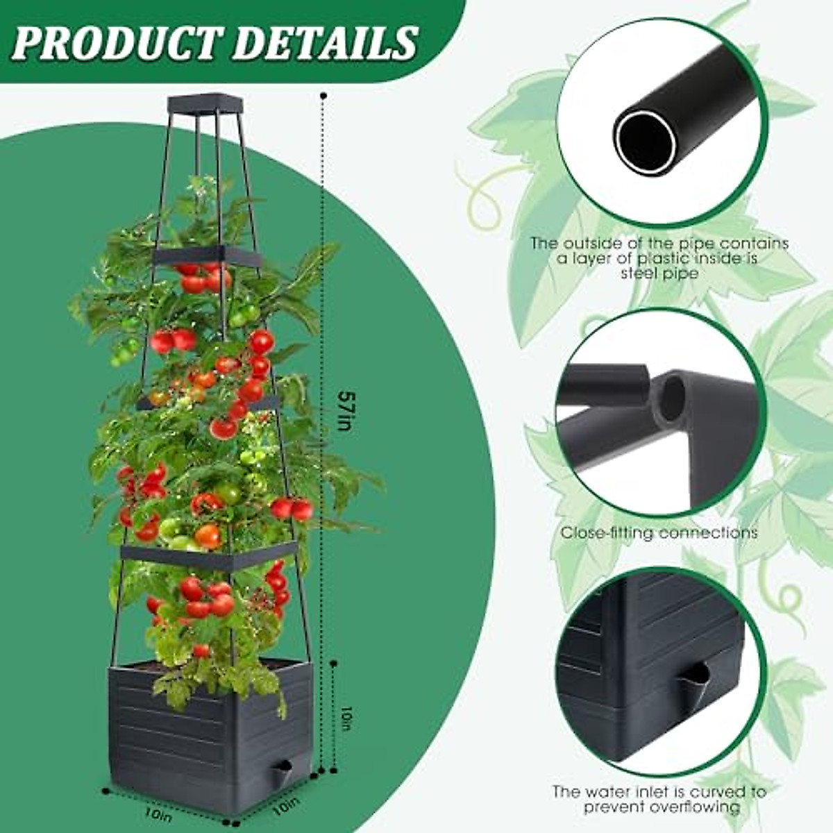 MQFORU 2Pack Tomato Planter Boxes with Trellis, 57" Self-Watering Tomato Planter for Climbing Vegetable and Plants, Raised Tomato Planter Boxes for Indoor Outdoor Patio Greenhouse Gardening