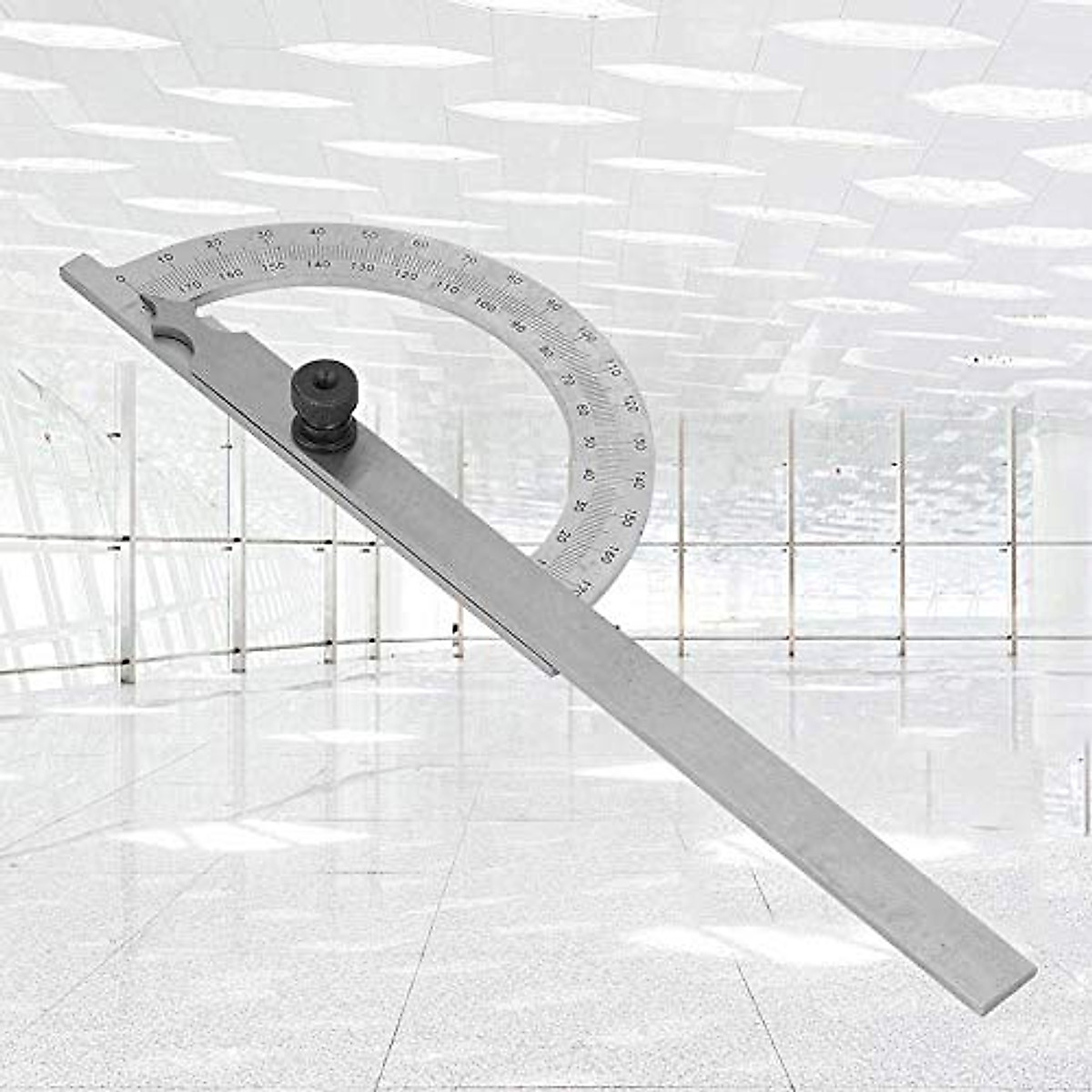 180 Degree Protractor, 80 * 120mm Carbon Stainless Steel Chrome Plating Protractor Rotary Angle Finder Measuring Ruler Tool for Woodworking