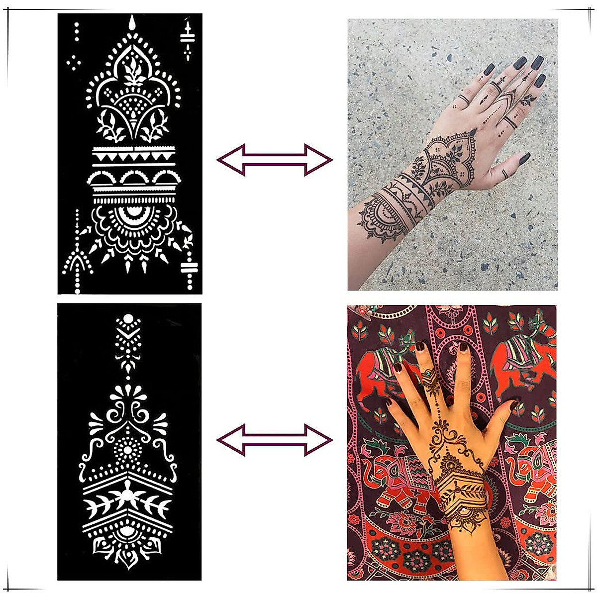 QSTOHENA Henna Tattoo Stencils kit, 12 Sheets Temporary Tattoo Stickers for Women Girls Indian Arabian Reusable Hand Tattoo Templates