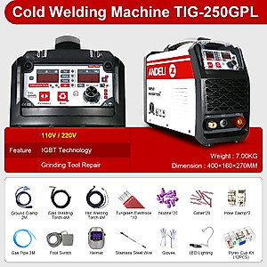 ANDELI TIG Welder,110/220V 180AMP Multifunctional TIG Welding Machine with Hot/Cold/TIG Pulse Cold TIG Welding Machine TIG-250GPL(FULL SUIT)