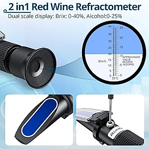 ALLmeter Grape Wine Refractometer Brix Alcohol Refractometer for Grape Wine Brewing Measure Sugar Content & Predict Alcohol Degree Dual Scale of 0-40% Brix & 0-25% vol Alcohol for Brewing Winemaking
