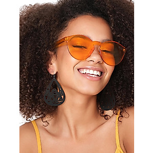 12 Pairs African Wooden Dangle Earrings Lightweight Drop Earrings Bohemian Pendant Dangle Earrings Jewelry Wooden Earrings (Black, Brown, Stylish Style)