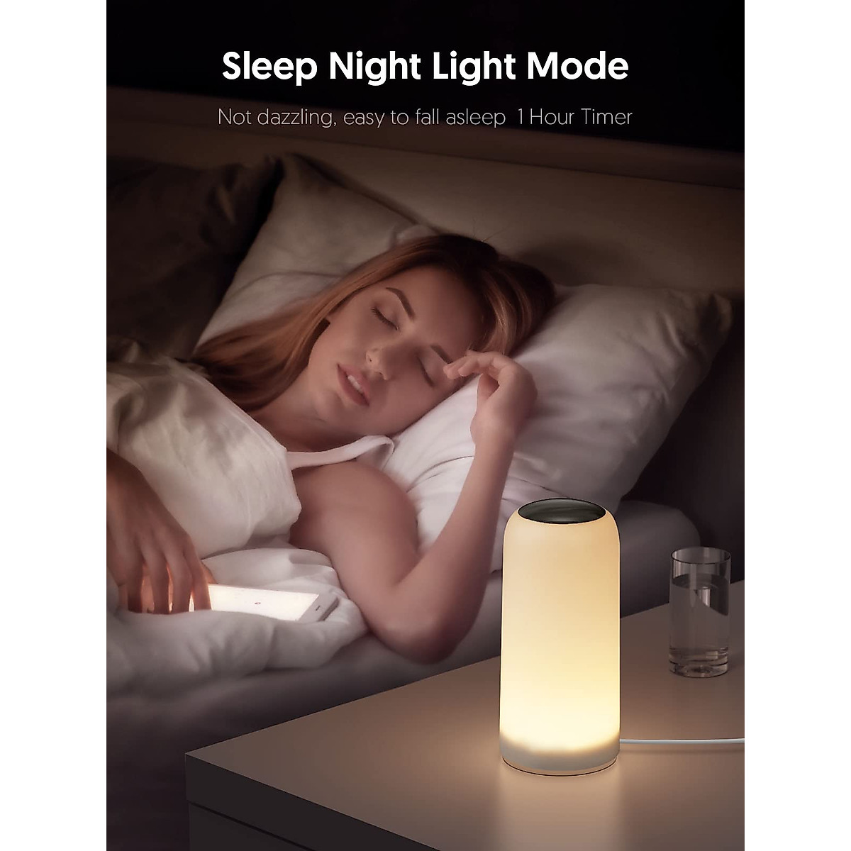 EASEMO LED Touch Lamp, RGB Bedside Table Lamps with Timer Function, Dimmable Warm White Reading Night Light with Memory Function for Nightstand Bedroom