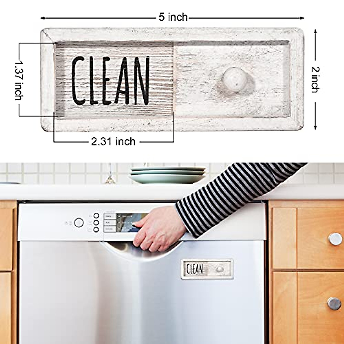 WOJOGO Dishwasher Magnet Clean Dirty Sign – Farmhouse Rustic Wood Clean Dirty Magnet Sign, Works for All Dishwashers, Dishwasher Accessories (White)