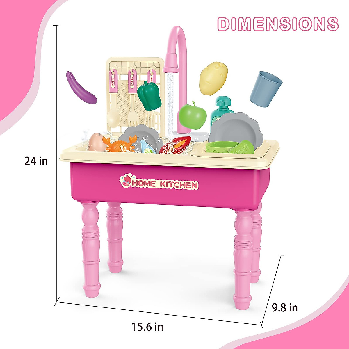 deAO Kitchen Toy Sink Toys with Cutting Food,Electric Dishwasher Playing Toy with Running Water, Role Playing Game Pretend Food,44 PCS Kitchen Accessories Set for 3 4 5 Years Old Girls Boys