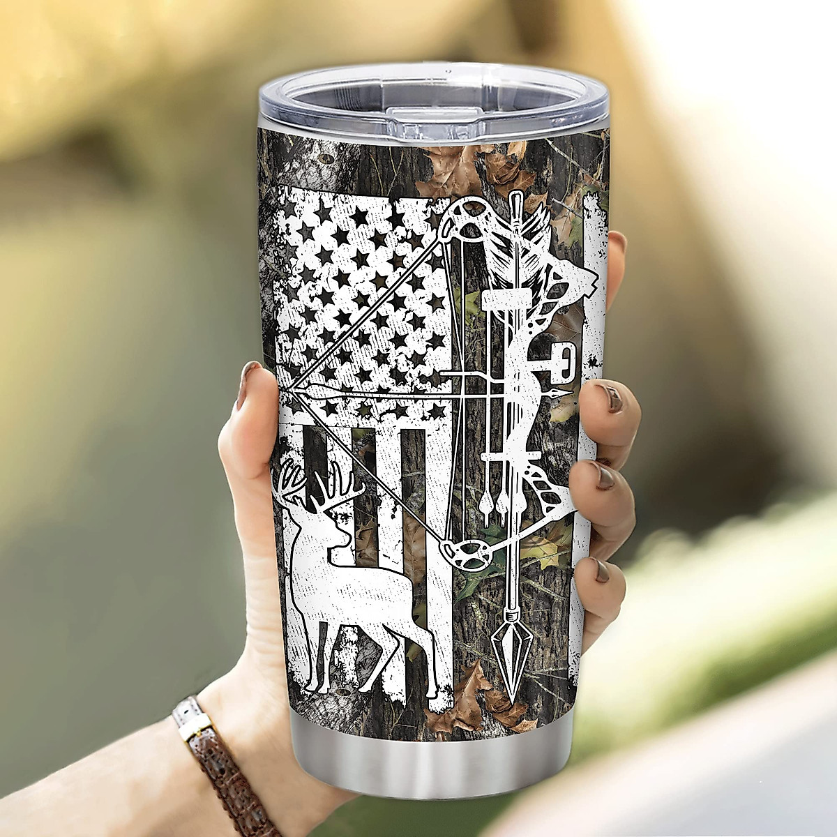 Hyturtle Personalized Hunting Gifts For Men - Deer Hunting Camo Tumbler 20Oz Travel Coffee Stainless Steel - Fathers Day Hunting Gift For Dad, Him, Boy, Husband, Hunters From Son, Wife On Birthday