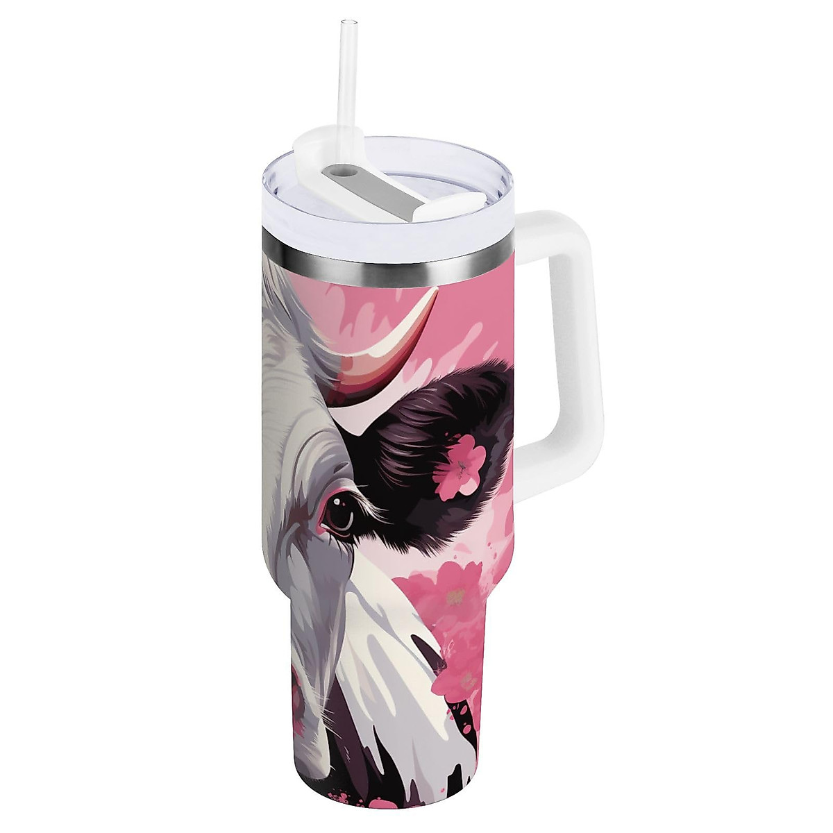 ARGTILDN 30 oz Tumbler Cow Flowers Abstract Insulated Travel Mug with Handle and Straw Lid Stainless Steel Vacuum Coffee Cup Tea Beverage Container Water Bottles for Car Sports office