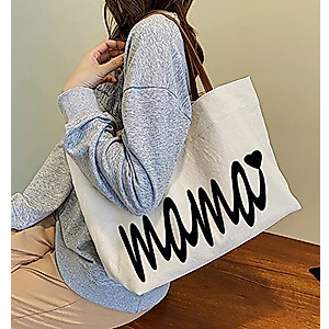 D DASAWAN Canvas Mama Tote Bag - Reusable Grocery Mom Bag for Mother’s Day Gifts,Mom Birthday Presents,Shopping,Travel
