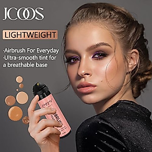 JCOOS Airbrush Foundation, Silk Airbrush Spray Foundation Full Coverage Foundation Makeup Primer Face Matte Foundation Kit Setting Powder, Foundation Brush, Natural Finish Lightweight Christmas Gifts
