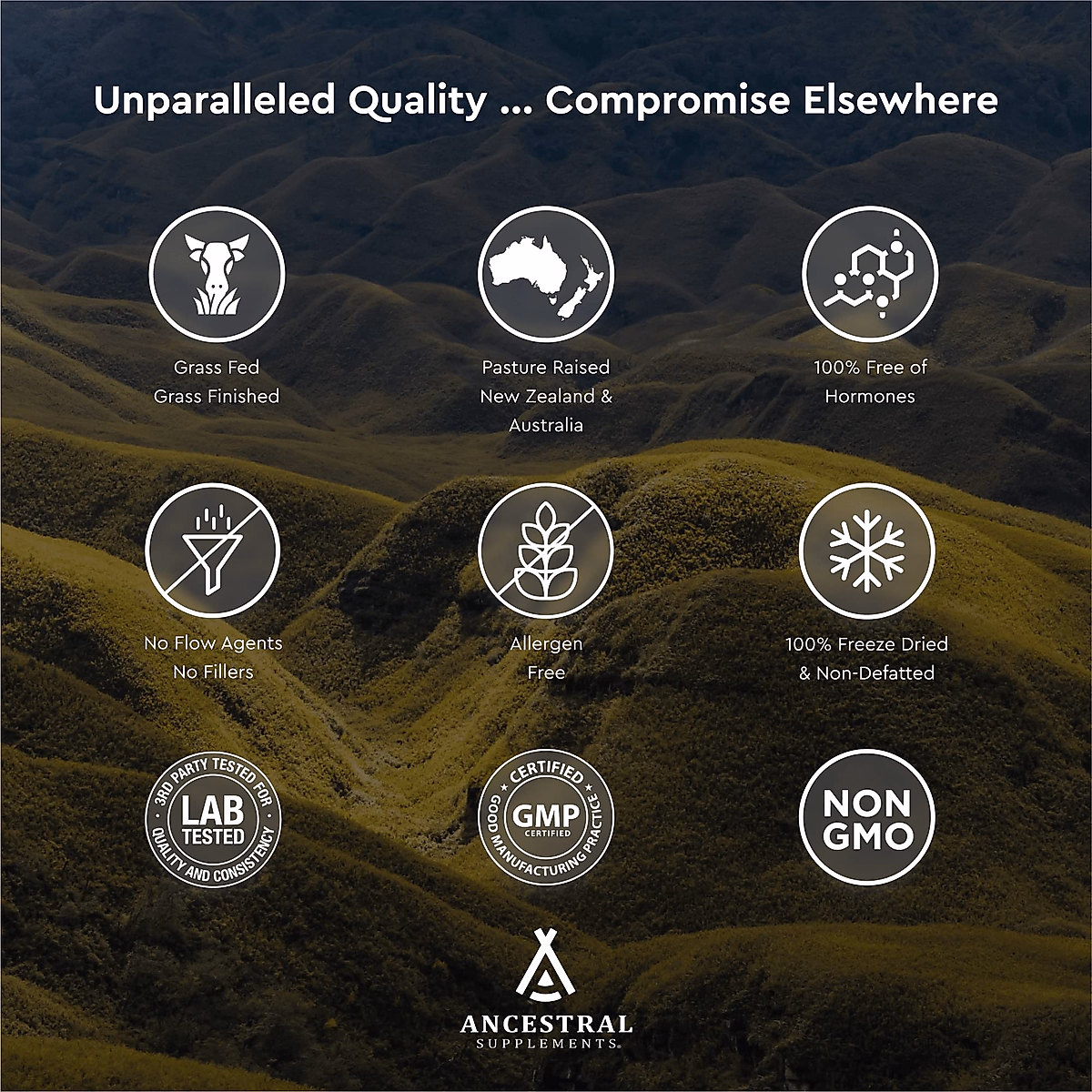 Ancestral Supplements Grass Fed Beef Pancreas Supplement, 500mg, Pancreatic Support with Proteolytic Digestive Enzymes for Digestion Support, Including Trypsin, Non GMO, 180 Capsules