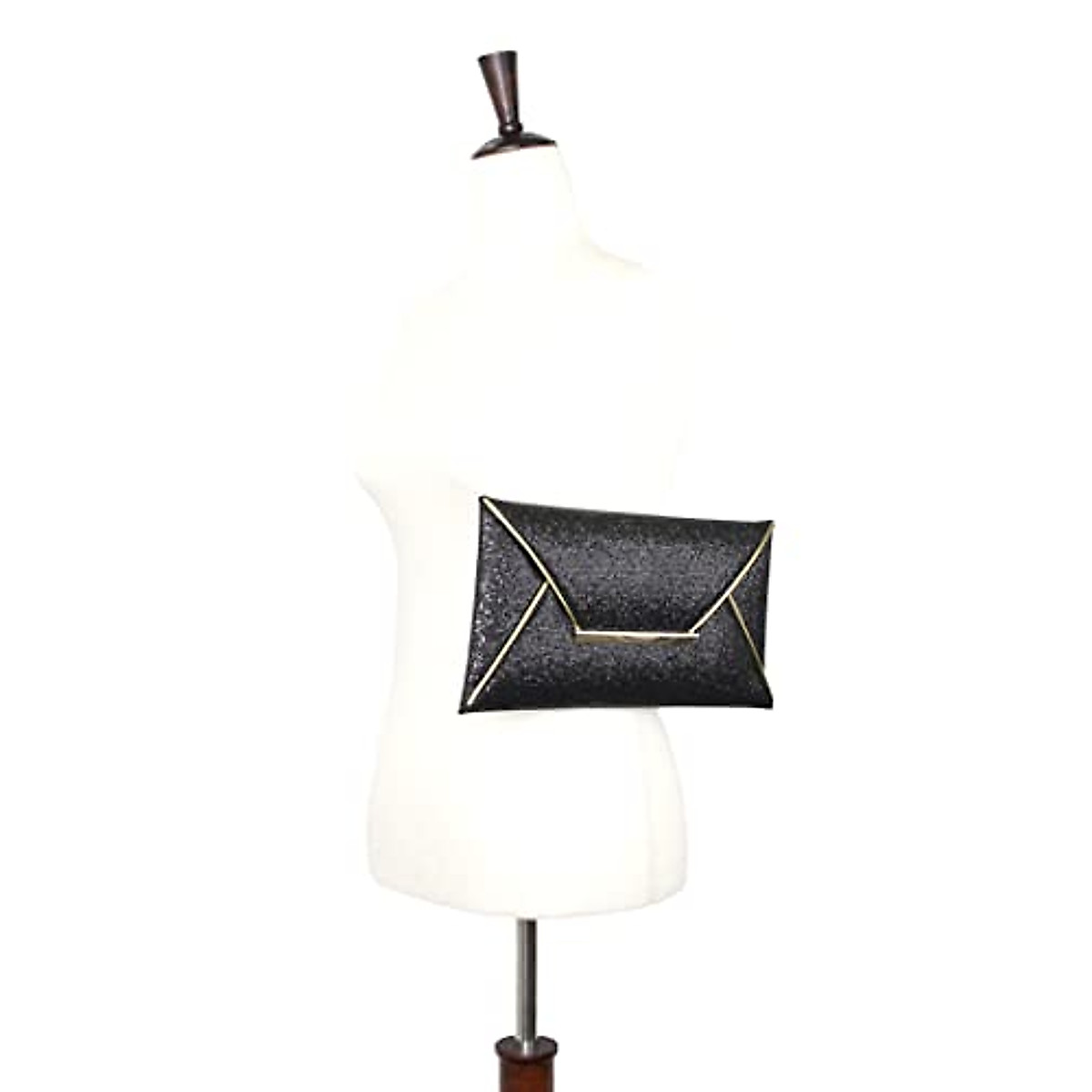 Olivia Miller Women’s Fashion Rae Rhinestone Black Envelope Clutch, Crystal Shimmery Mesh Evening Handbag, Medium Wedding Prom Party Pouch Bag