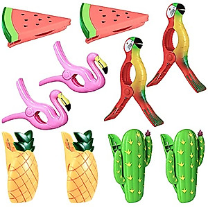 10 Pieces Beach Towel Clips Chair Holders Portable Towel Holders Flamingo Cactus Watermelon Parrot Clothes Pins in Fun Bright Colors for Holiday Beach Lounge Chairs Patio Pool Clothes Quilt Blanket