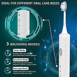 LONG FIT Electric Toothbrush for Adult Ultrasonic, Basic 90 Days Standby 37000VPM Clean Massage Sensitive Modes with 5 Replacement Toothbrush Heads