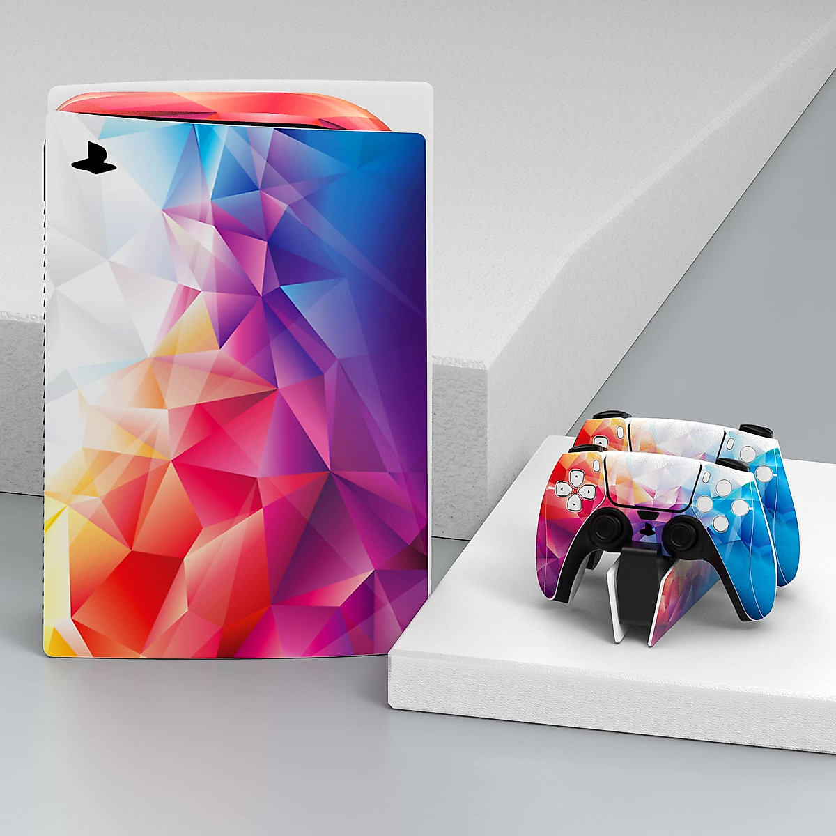 PlayVital Dazzling Prism Full Set Skin Decal for PS5 Console Disc Edition, Sticker Vinyl Decal Cover for PS5 Controller & Charging Station & Headset & Media Remote