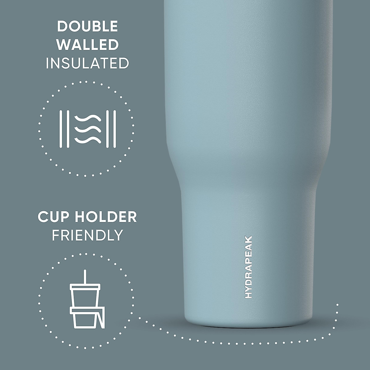 Hydrapeak Voyager 40 Oz Stainless Steel Tumbler with Handle, Insulated Water Bottle With Straw & Lid, Cupholder Friendly Reusable Travel Mug (Agave Blue)