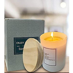 Soy Scented Candles, Natural Organic Candles for Home Scented with Thick Frosted Glass and Bamboo Wood Lid, 12 Oz/50 Hour Long-Lasting, Highly Scented Candle for Fall Decor Great Gifts(Jasmine)