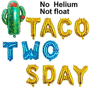 Boy Taco Twosday Birthday Party Decorations, Taco Twosday Balloons Cactus Fiesta Themed Banner for Taco 2sday Birthday Taco 2nd Birthday Party Supplies 14PCS Kit of Qinsly (Blue, Taco 2sDay)