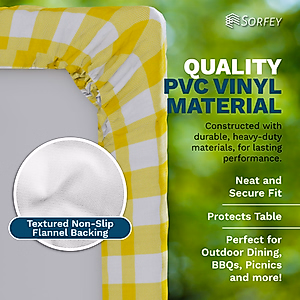 Sorfey Tablecloth -Fitted with Elastic, Vinyl with Flannel Back, Fits for Table 60"x 30" Rectangle,Water Proof, Easy to Clean, Checked Red Design
