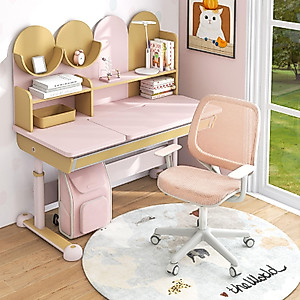 Costzon Kids Desk Chair, Height Adjustable Children Study Computer Chair with Armrests, Sit-Brake Casters, Swivel Mesh Task Chair for Boys Girls Teens Students, Kids Chair for Home, Office, School