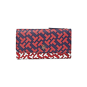 Tommy Hilfiger Beth II Flap Continental Wallet Bias Bicolor Texture PVC Navy/Red Multi One Size
