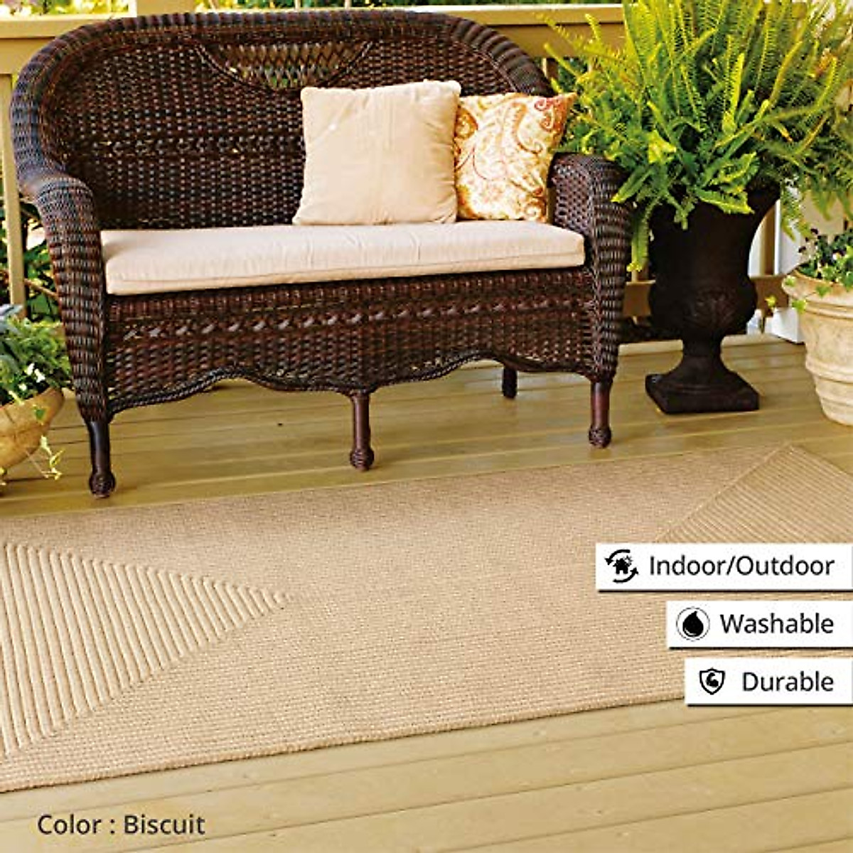 Homespice Biscuit Washable, Indoor-Outdoor, Pet-Friendly Braided Area Rug, Reversible, for Entryway, Kitchen, Bathroom, Neutral, Coastal, Farmhouse Style, Tan - Beige, 20" x 30"