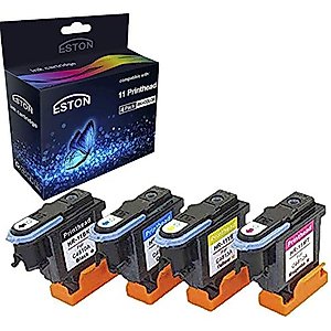 ESTON Remanufactured Print Head Replacement for HP 11 Printhead for HP Designjet 70 90 100 110 500 510 500ps 800ps 9110 K850 (Black Cyan Magenta Yellow) 4 Pack