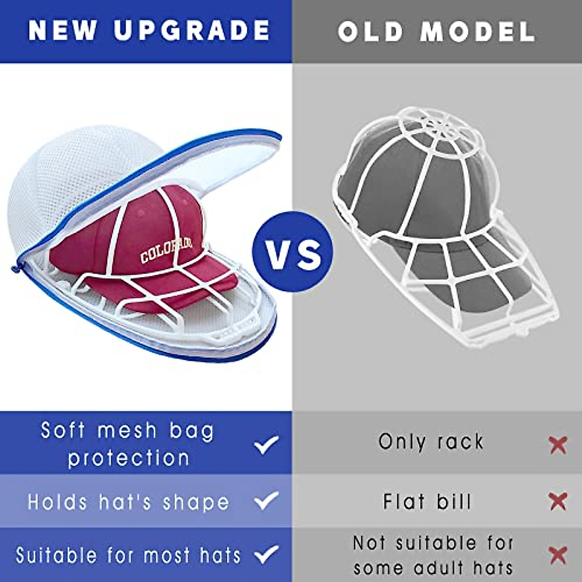 2 Pack Hat Washer for Washing Machine, Hat Cleaner for Baseball Caps Washing Cage with Laundry Bag, Hat Holder for Washing Machine, Hat Protector Rack Hat Shaper (Sapphire-2pcs)