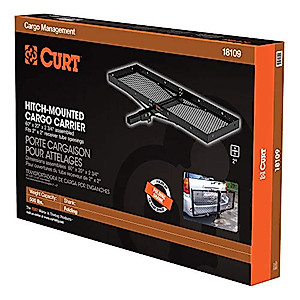 CURT 18109 60 x 20-Inch Tray Hitch Cargo Carrier, 500 lbs Capacity, Black Steel, 2-in Folding Shank