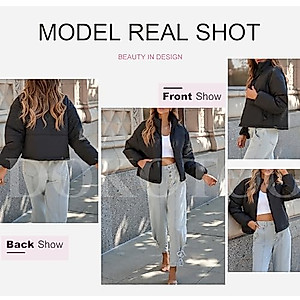 Dokotoo Puffer Jacket Womens Winter Casual Quilted Jackets Fashion Fall Full Zip Up Long Sleeve Drop Shoulder Oversized Stand Collar Padded Coats Baggy Warm Outerwear with Pockets Black XX-Large